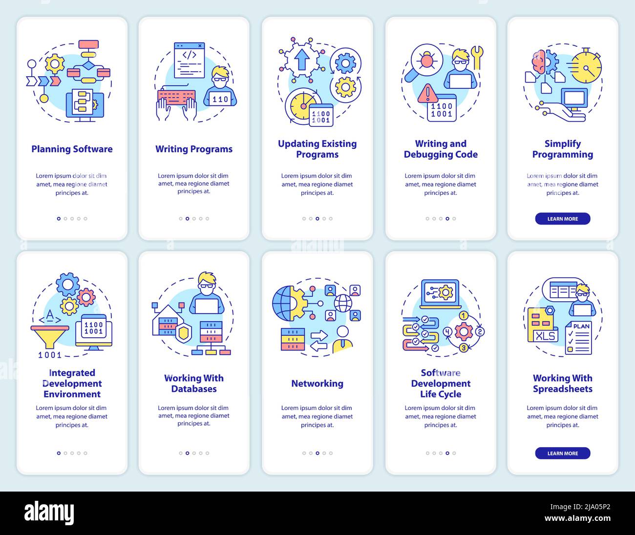 Professional programmer skills onboarding mobile app screen set Stock Vector Image & Art - Alamy