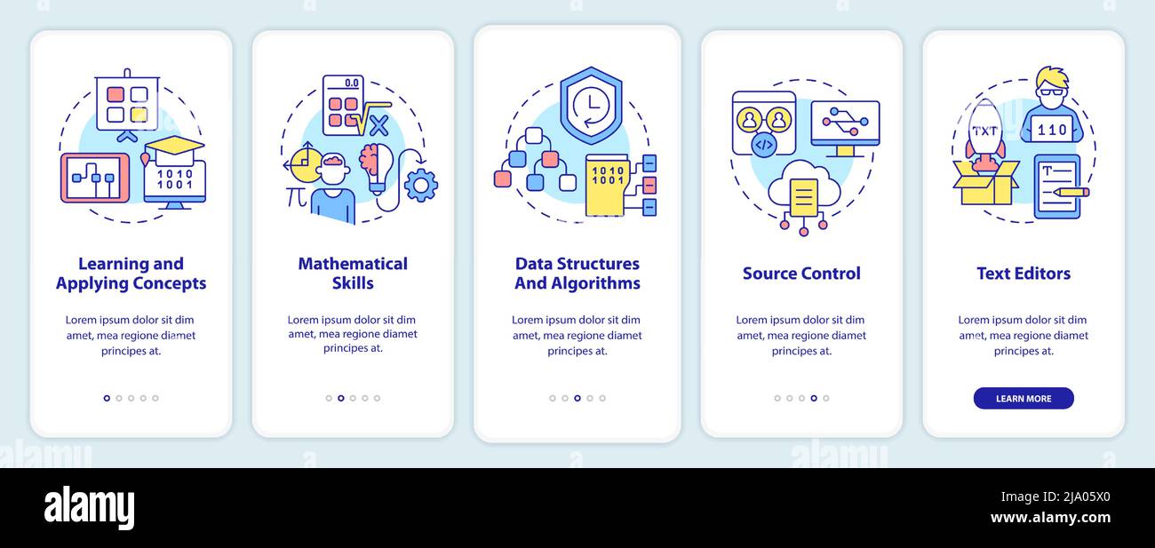 Program development skills onboarding mobile app screen Stock Vector ...
