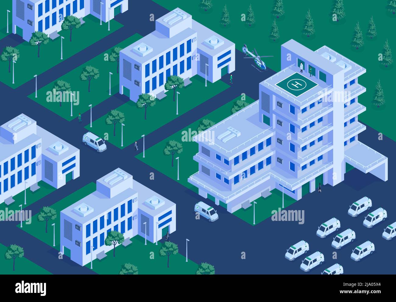 Hospital terrein outdoor isometric aerial overview with buildings ...