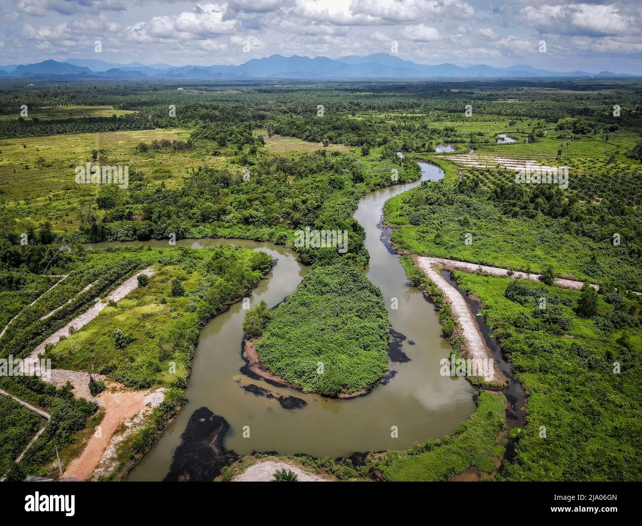 Surat Thani, Thailand. 26th May, 2022. Aerial view of the Ta Pi river ...