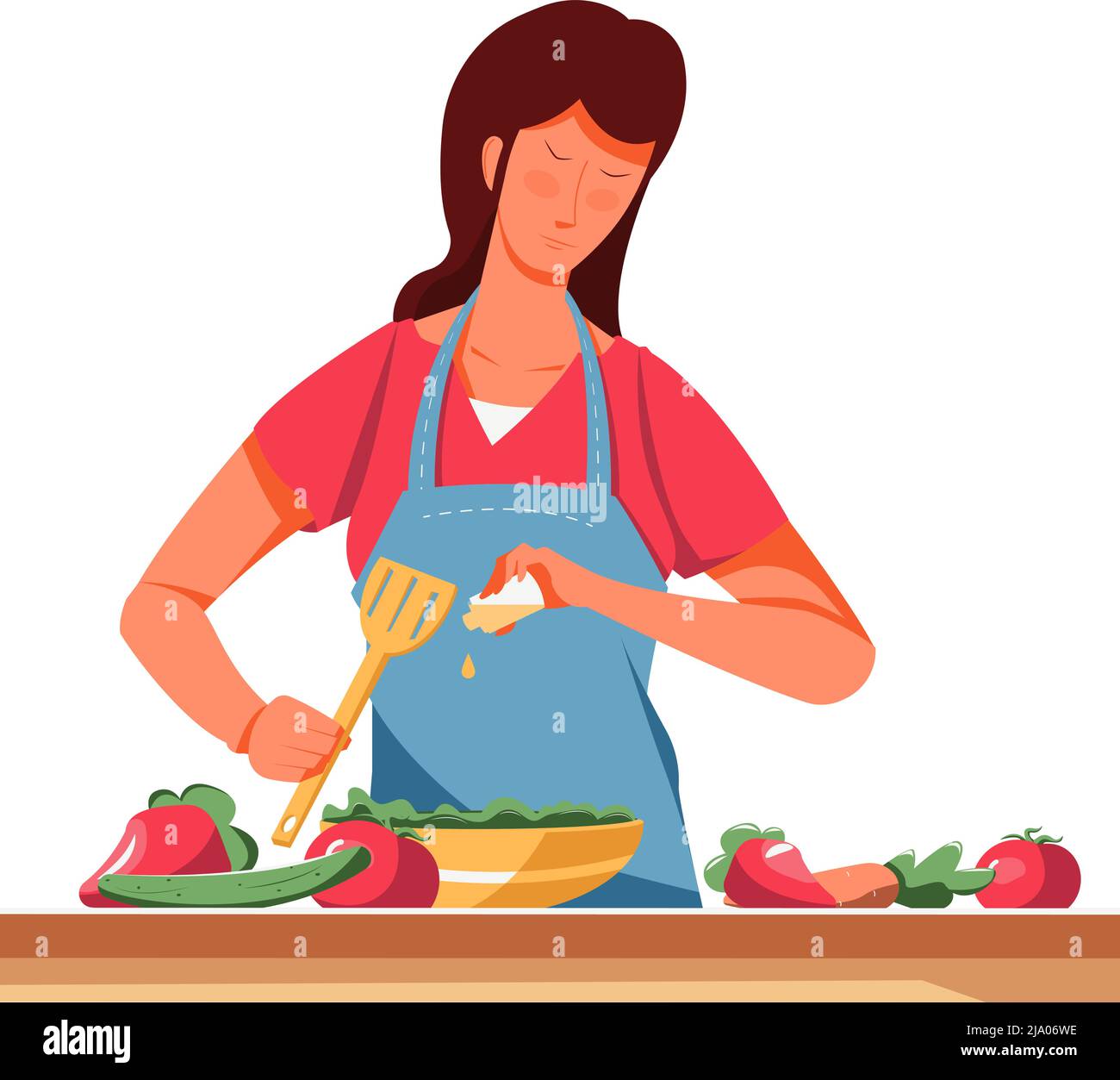 Woman cooking healthy vegetable salad flat vector illustration Stock ...