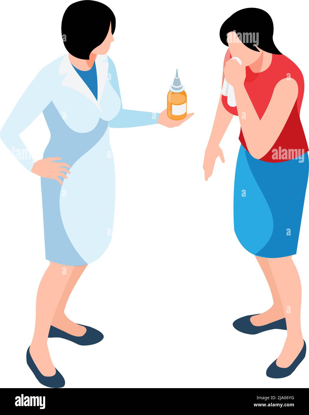 Isometric icon with pharmacist giving medication to ill woman vector ...