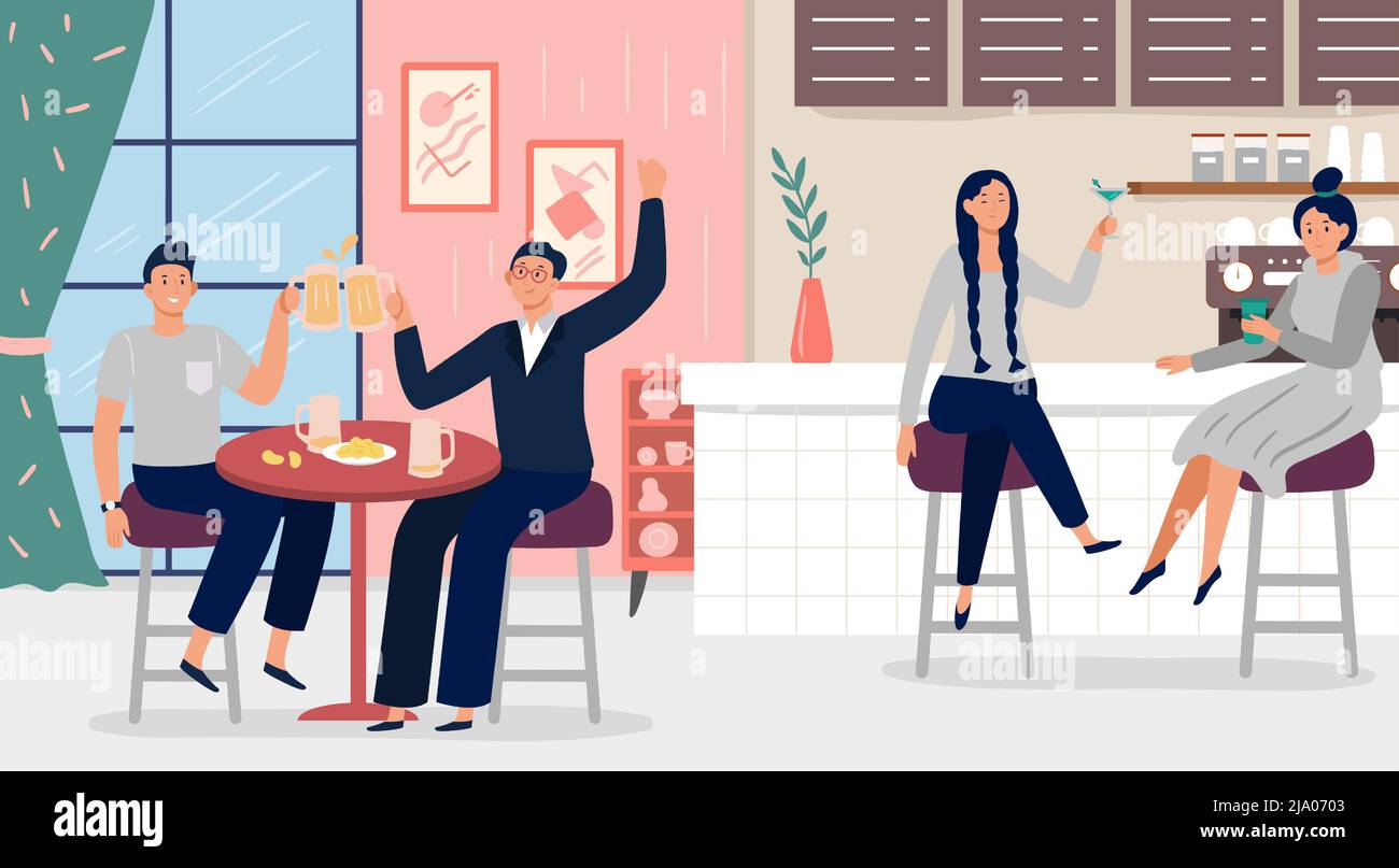 Friends meeting in bar, chatting and communicate Stock Vector Image ...