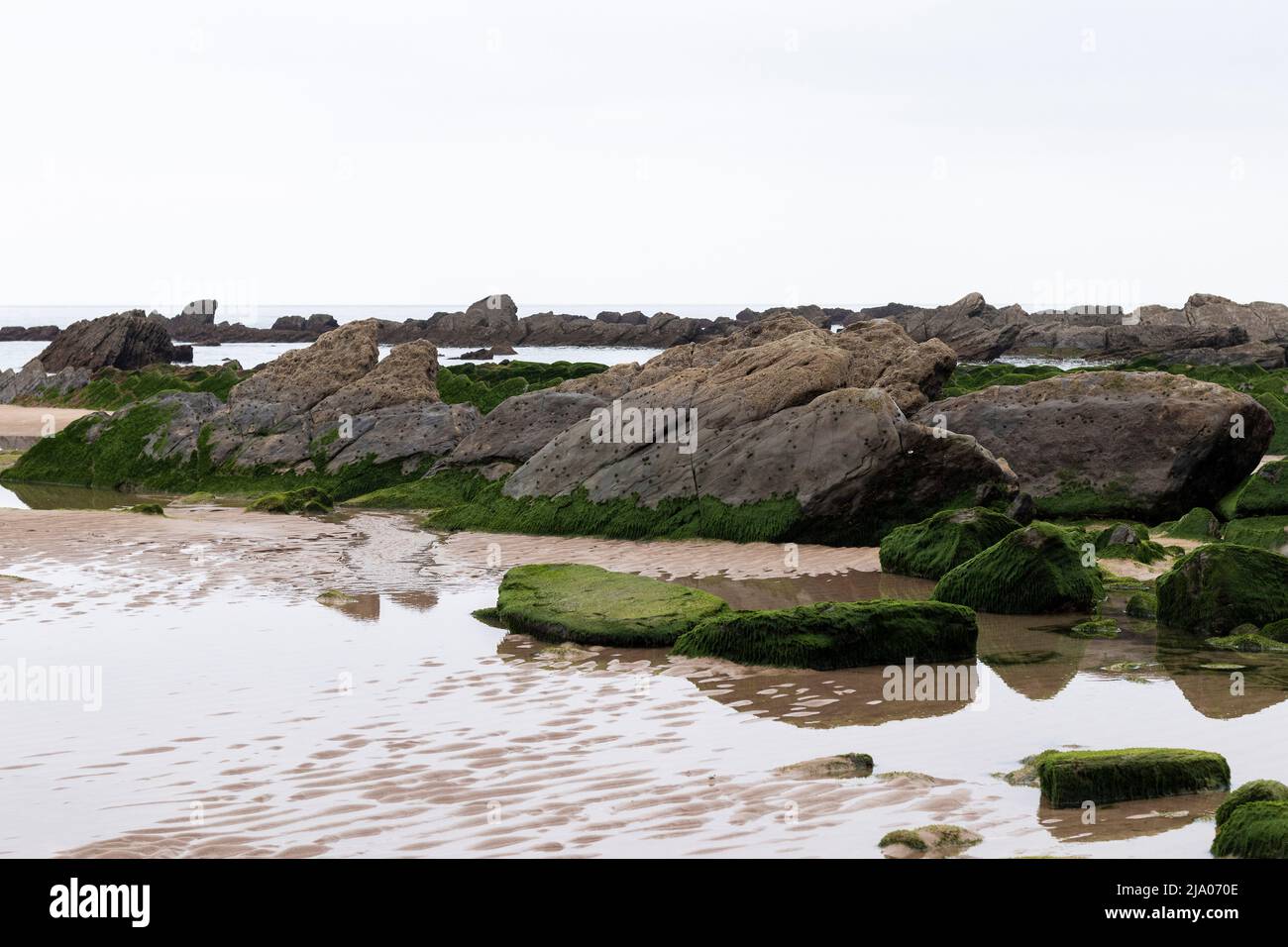 barrika beach on the basque coast in spring with the green rocks Stock ...