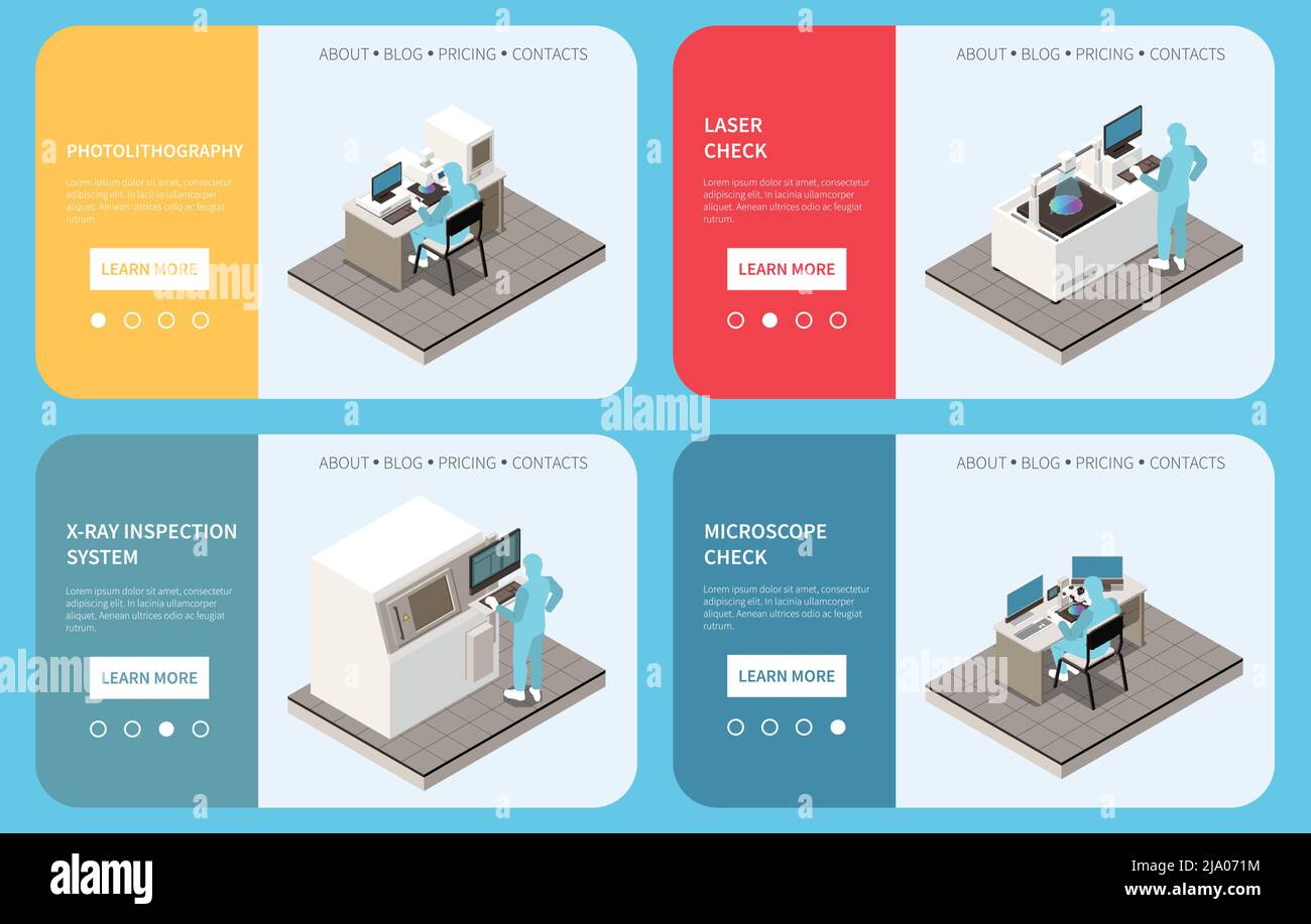 Semiconductor chip production set of horizontal banners with isometric ...