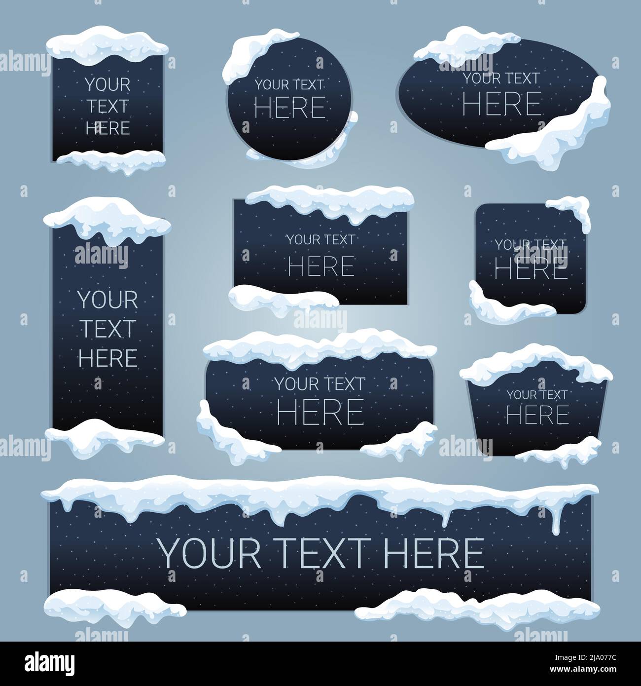 Snow ice cap your text here advertising black banners set rectangular ...