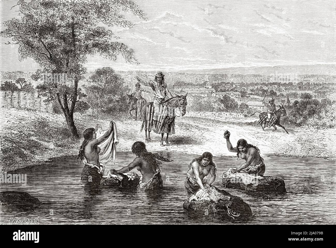 Water carriers men and laundress women from Cartago, Cauca valley ...