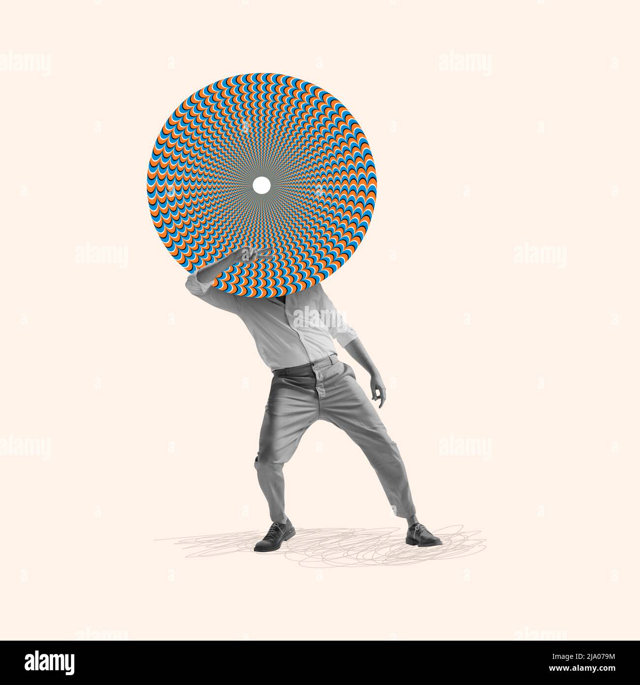 Contemporary art collage. Dancing man with optical illusion design ...