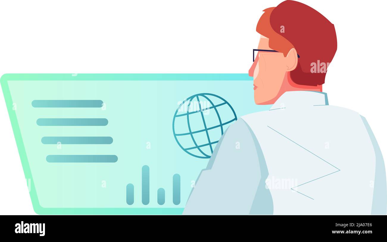 Space scientist in front of monitor flat vector illustration Stock ...