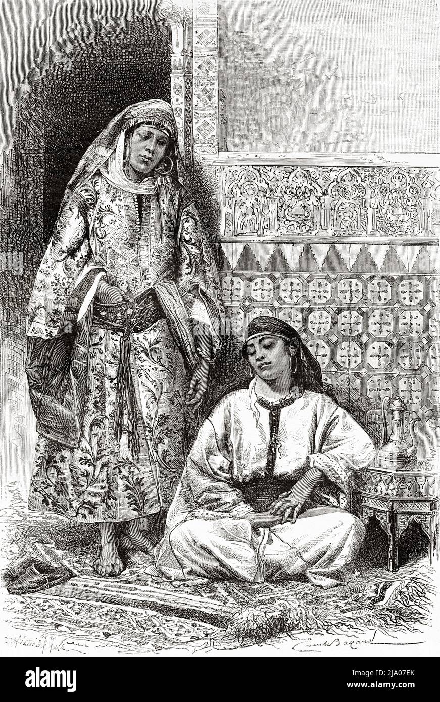 Young Moorish women dressed in traditional Moroccan dress, Tangier ...