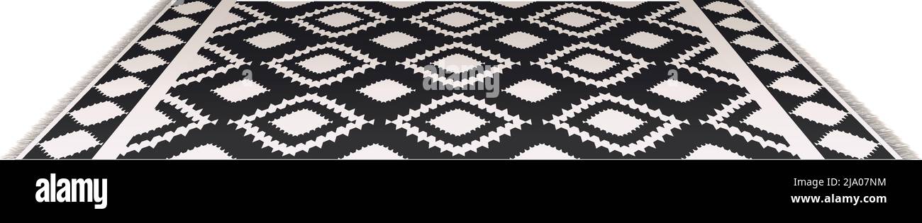 Realistic icon with black and white ornamental carpet on floor vector ...