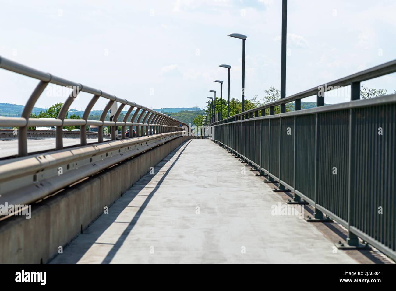 Pedestrian crossing on the highway bridge over the river in West ...