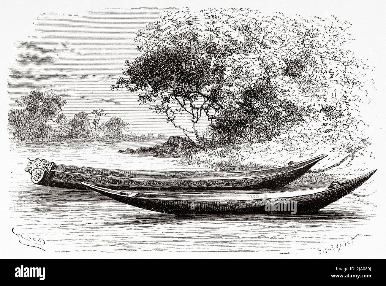 Canoe of the Boni Indians and Canoe of the Galibis Indians in Maroni ...