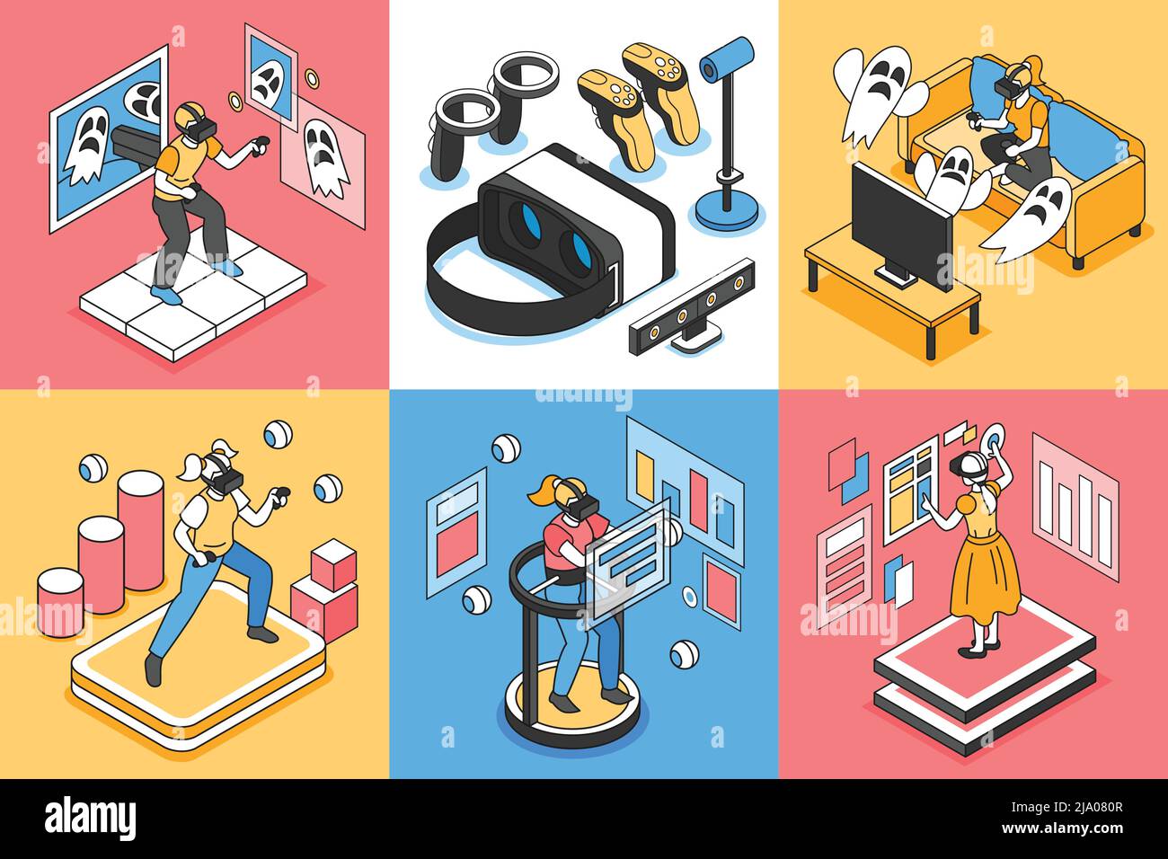 Virtual reality concept icons set with VR illusion symbols isometric ...