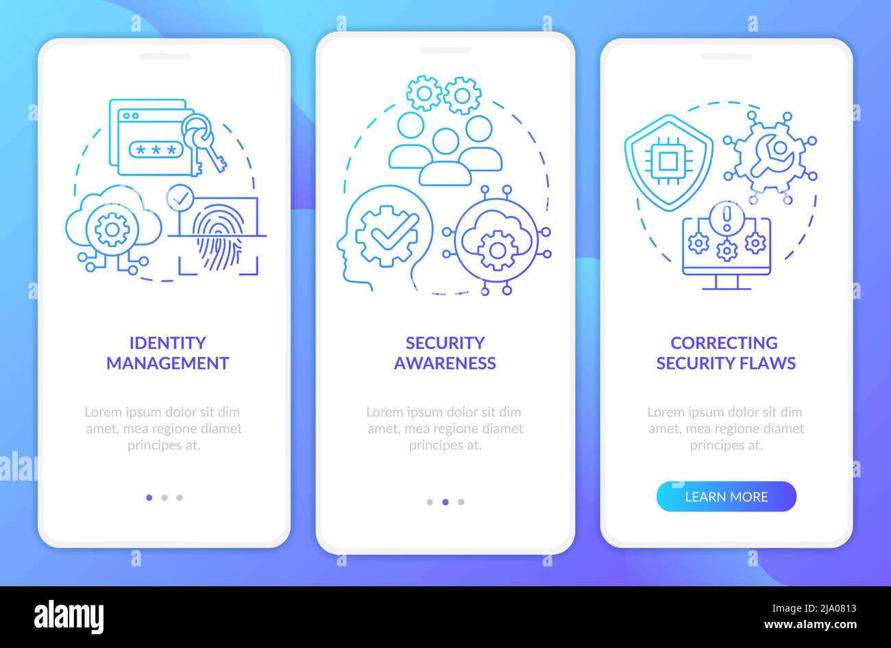 Cybersecurity risk management blue gradient onboarding mobile app ...