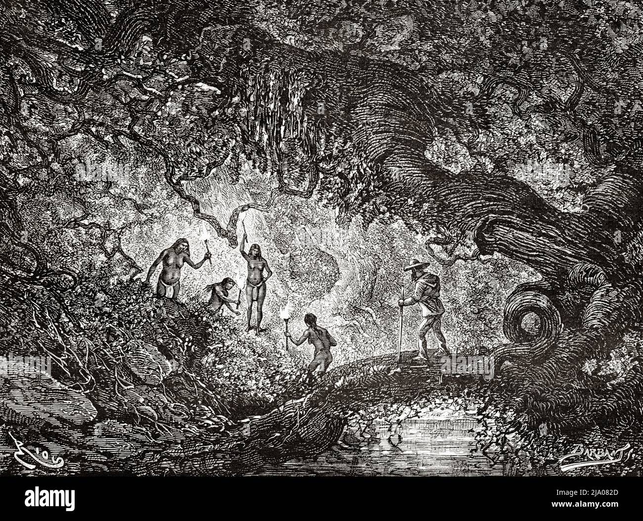 Women of the native Wayana Indians tribe lighting the path of the ...