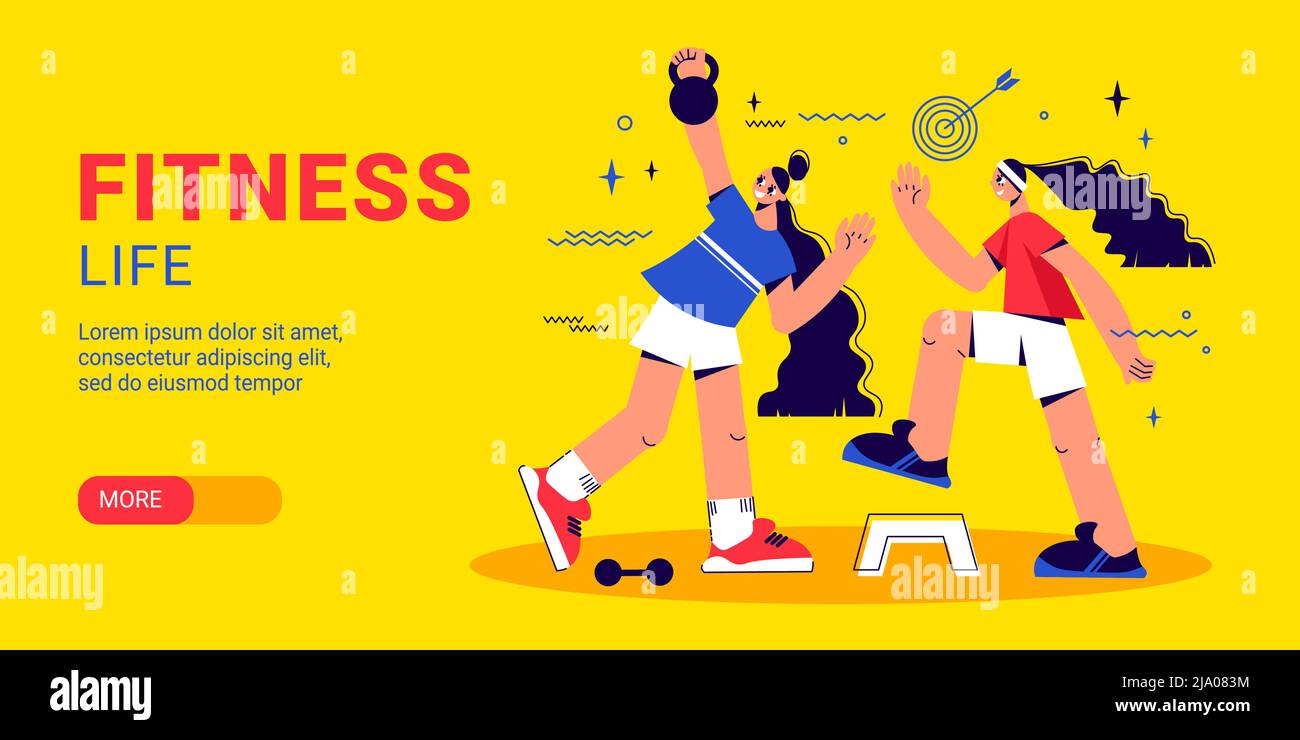 Fitness wellness healthy lifestyle info website horizontal banner with ...