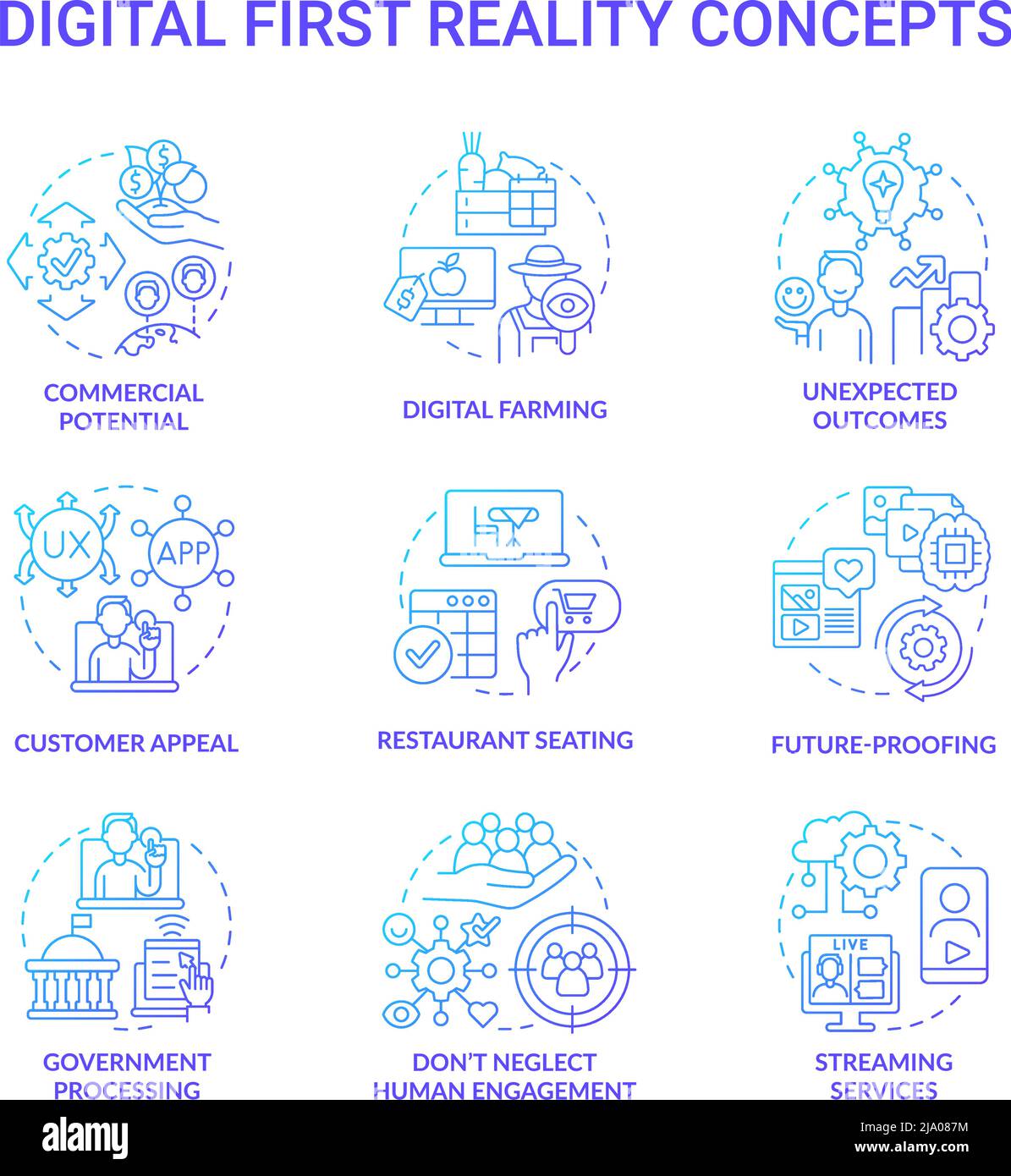 Digital first reality blue gradient concept icons set Stock Vector ...