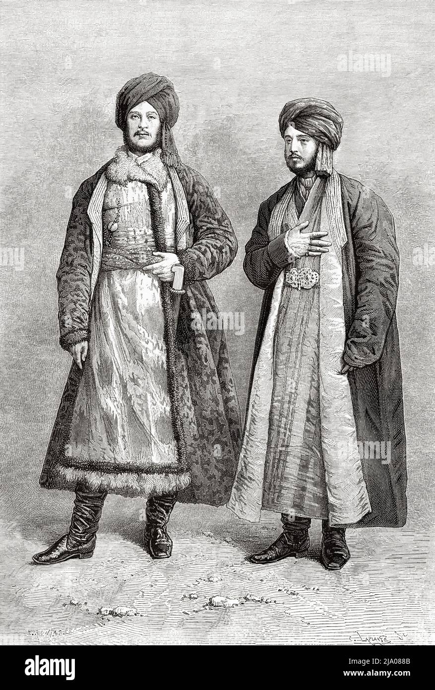 Jewish men from Samarkand dressed in rich costumes. Uzbekistan, Central ...