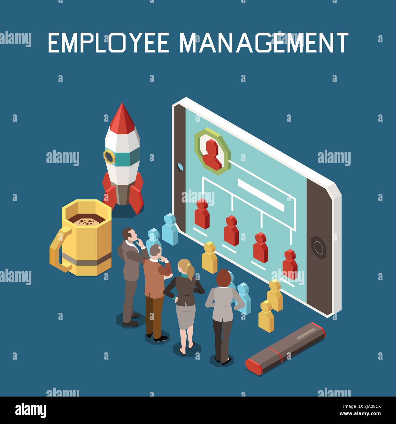 Project management isometric composition with human characters of ...