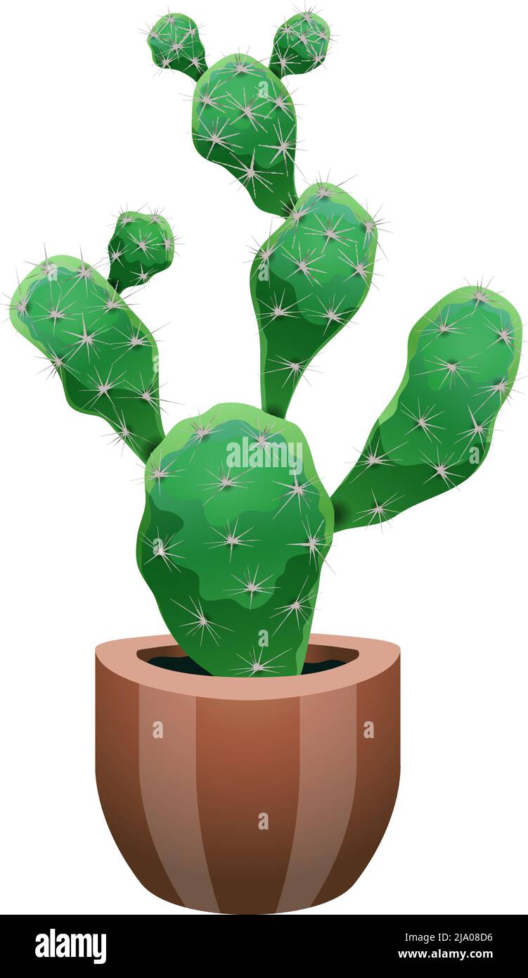 Cactus composition with isolated image of nopal cactus in flower pot on ...