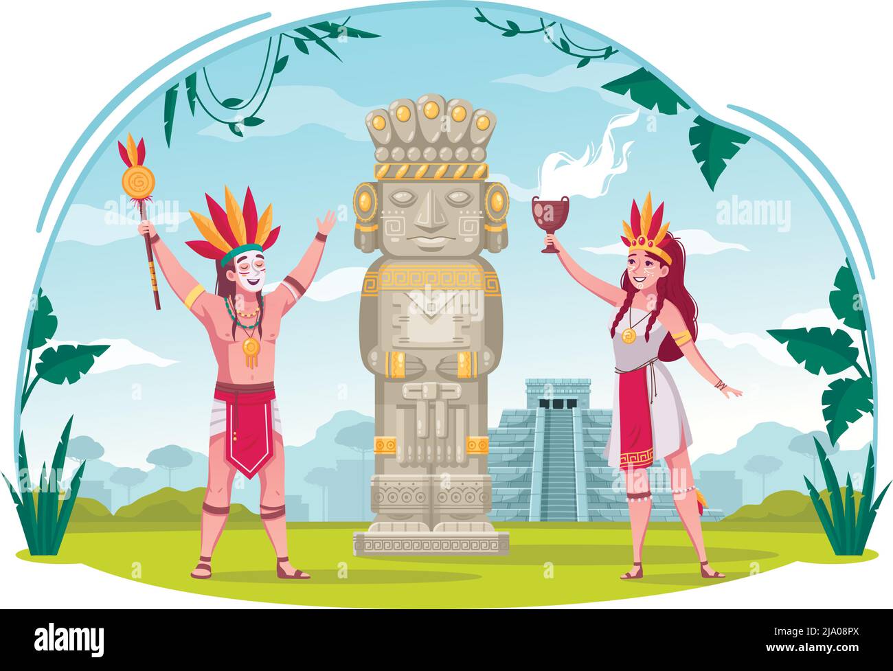 Maya civilization cartoon concept with ancient culture symbols vector ...