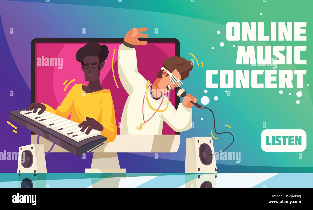 Online modern music concert web poster with listen button and images of ...