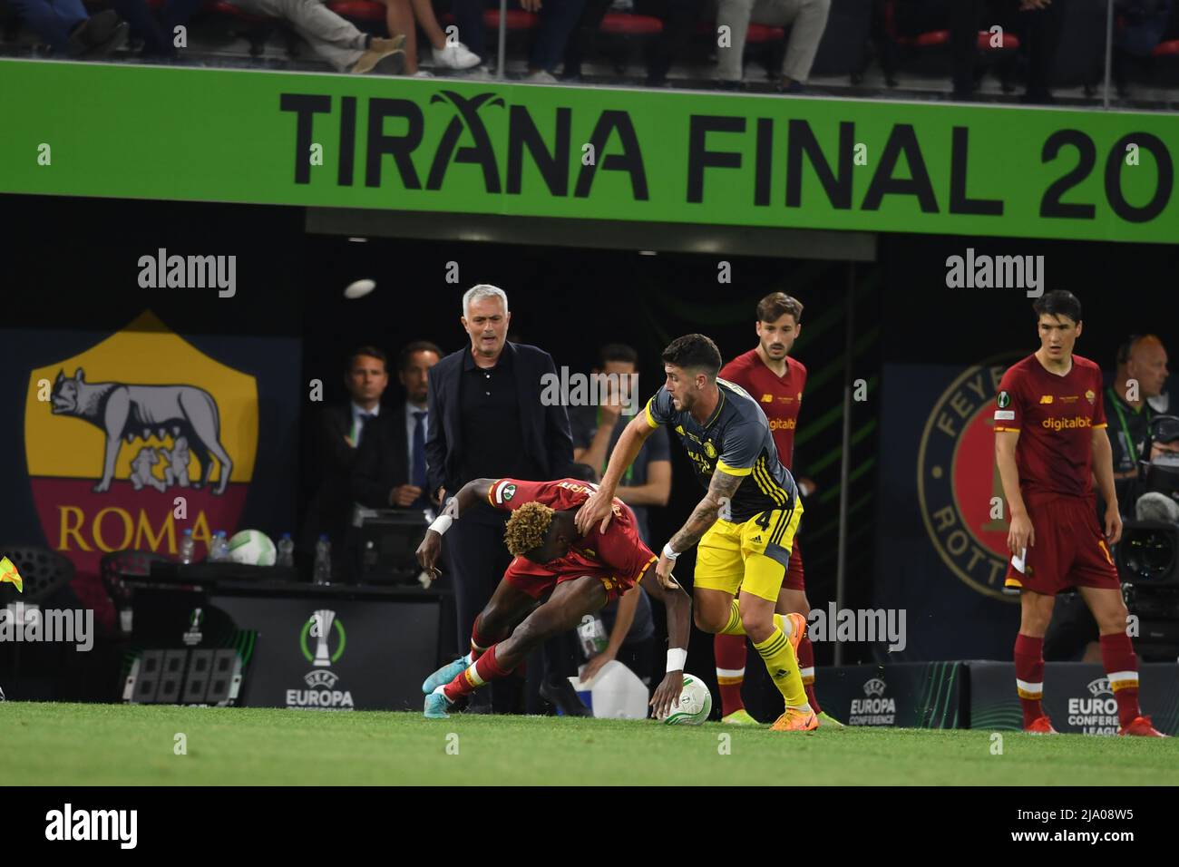 Tammy Abraham (Roma) Marcos Senesi (Feyenoord)Jose Mourinho Coach (Roma ...