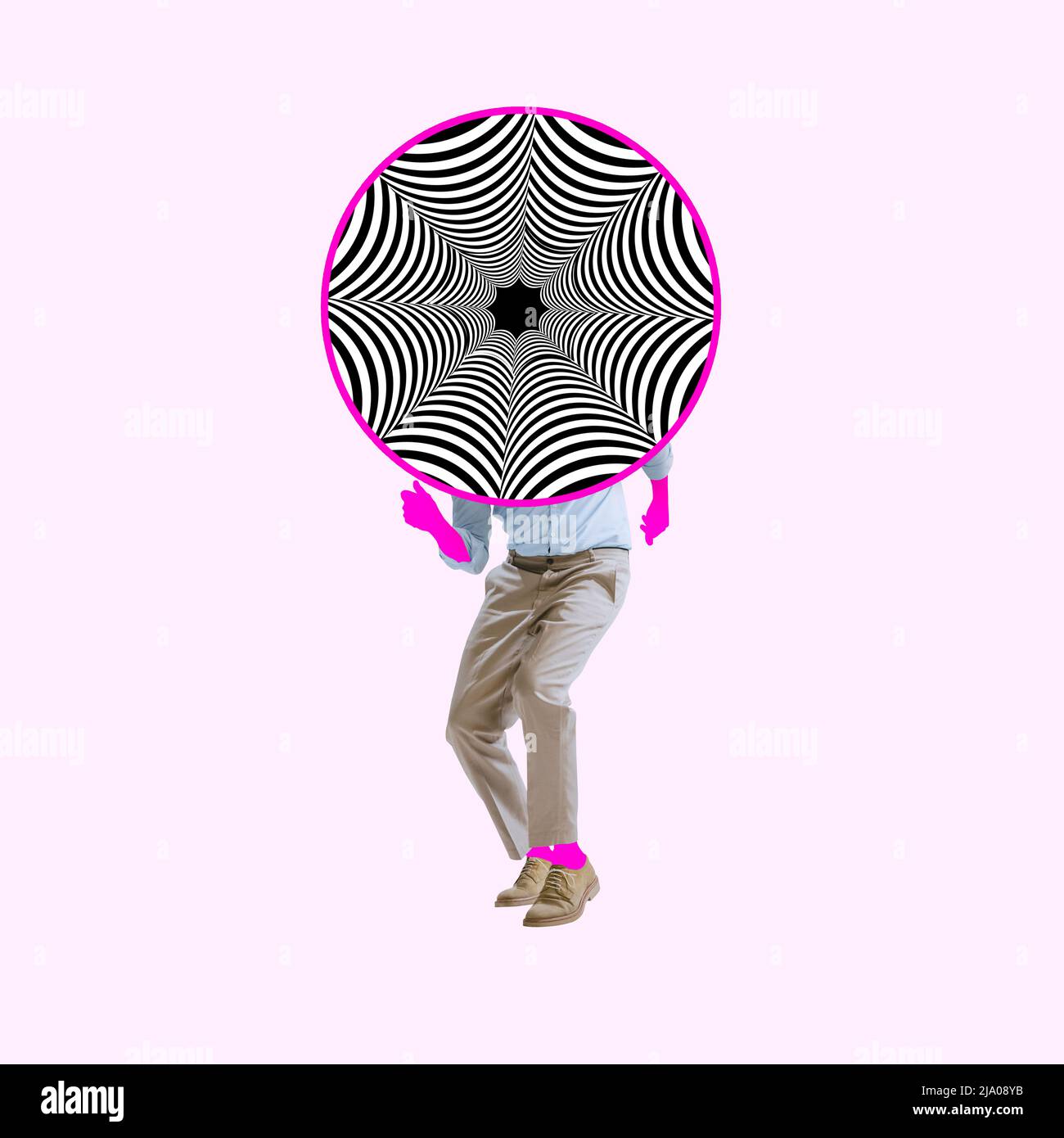 Contemporary art collage. Dancing man with optical illusion design ...