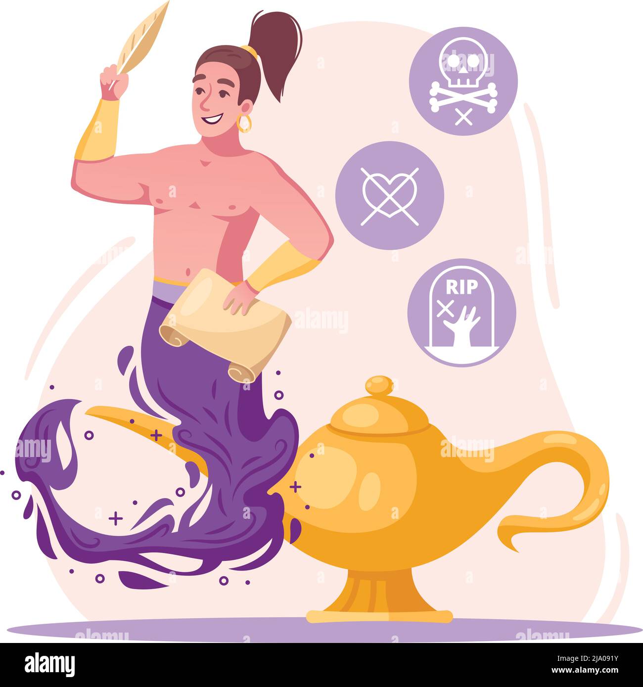Genie character concept with wish and wizard symbols cartoon vector ...