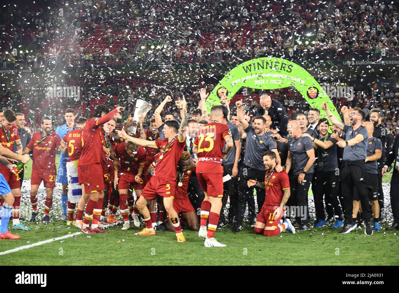 Final joy with a Cup (Roma) during the Uefa European Conference League ...