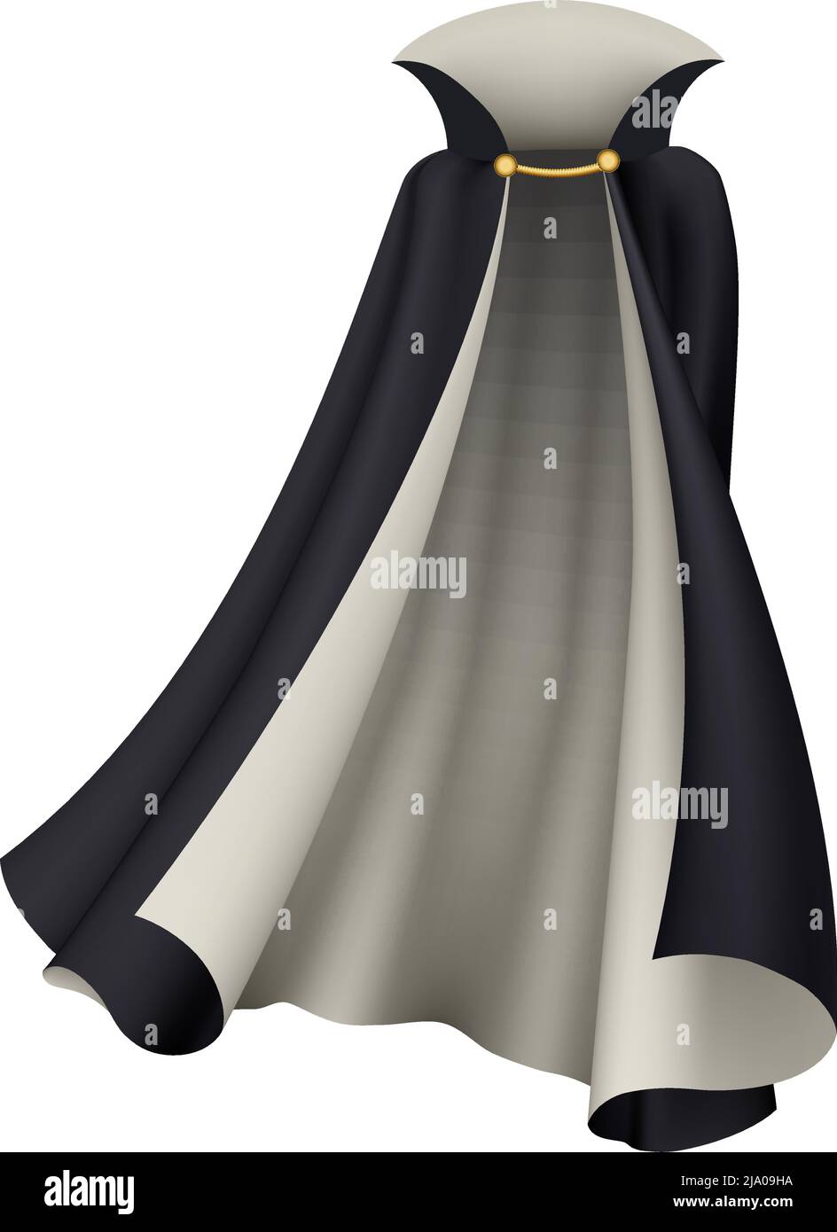 Realistic icon of black and white inside vampire cloak with golden ...