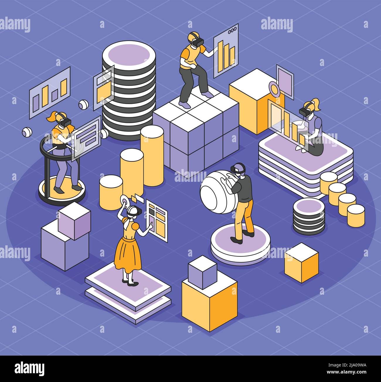 Virtual reality concept with VR game symbols isometric vector ...