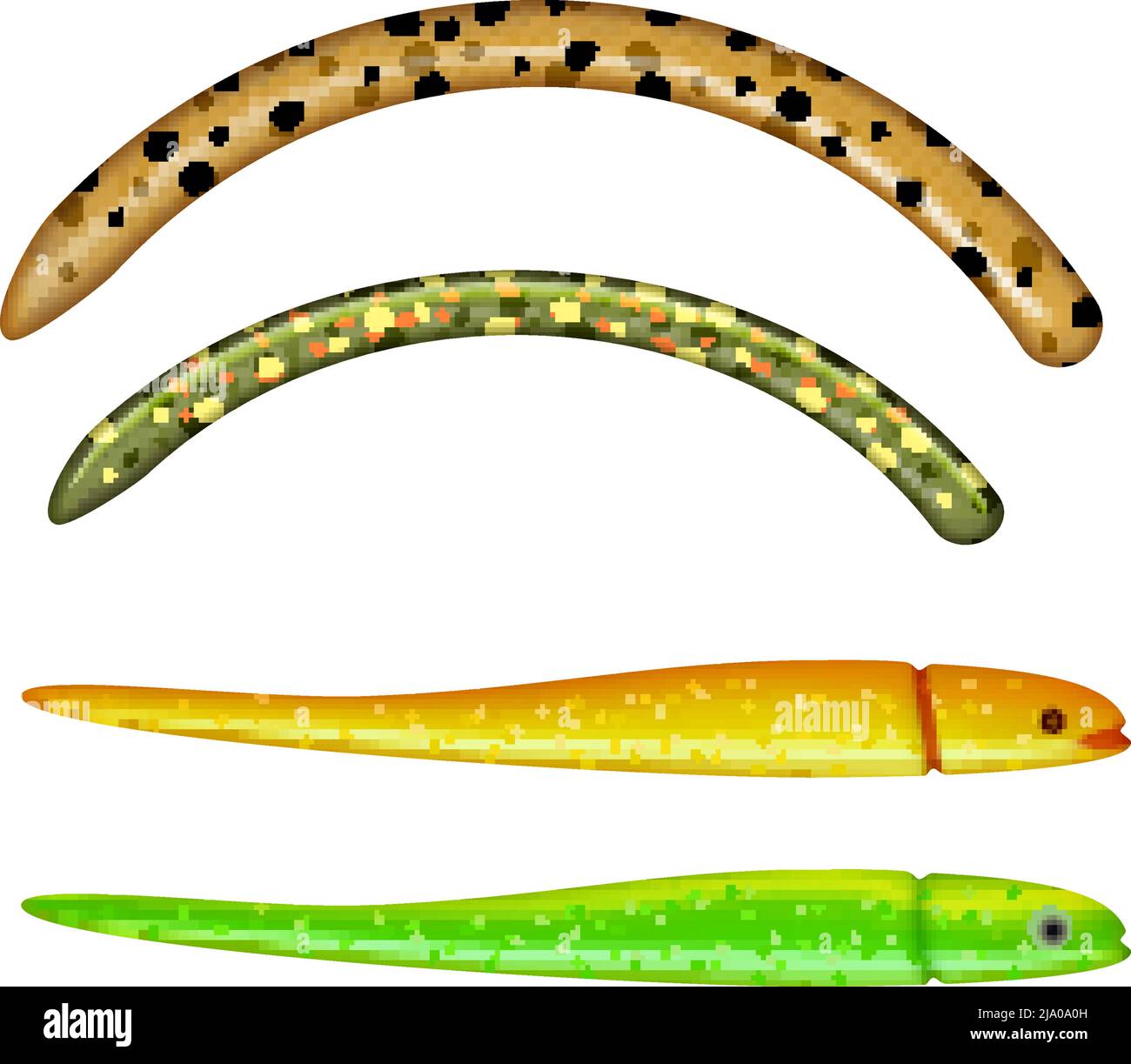 Colorful worms and fish baits realistic isolated vector illustration ...