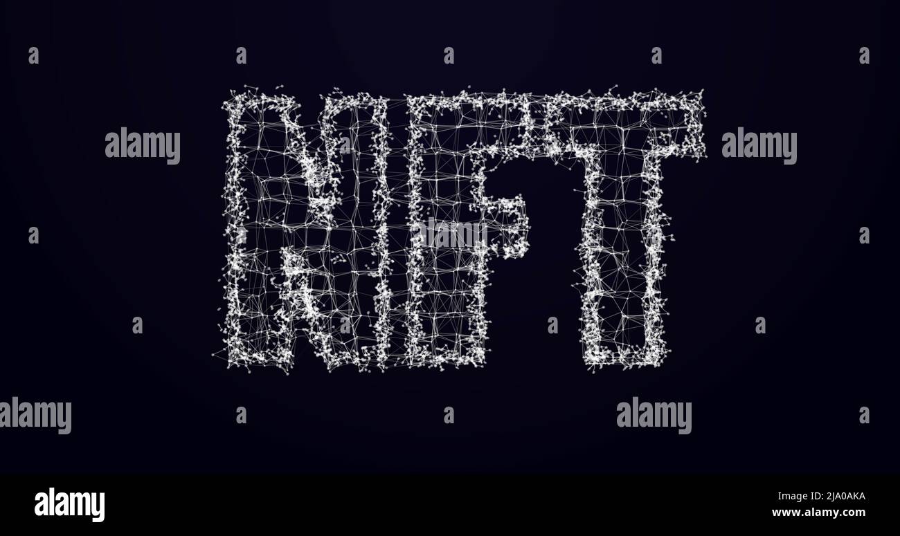 Image of white nft text with connections over black background Stock ...