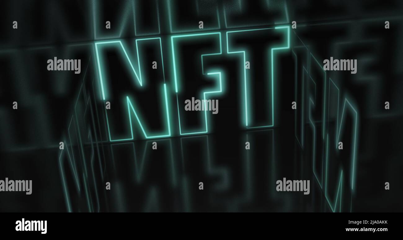 Image of green neon nft text over black background Stock Photo - Alamy