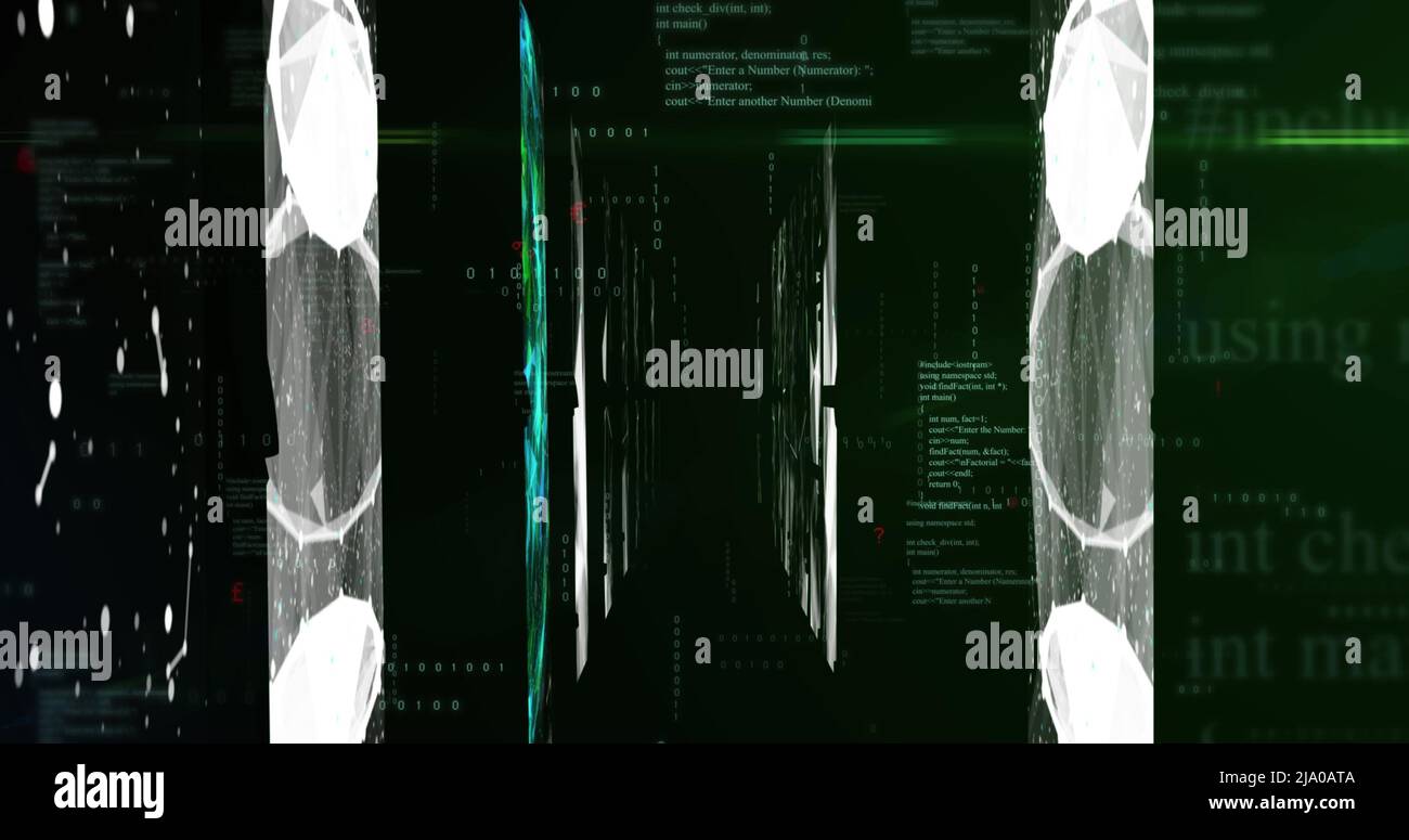 Image of data processing and shapes on black background Stock Photo - Alamy