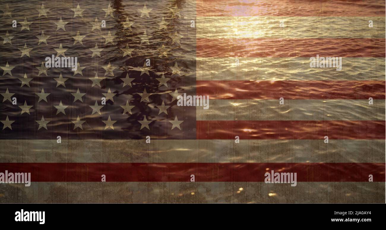 Ocean with US flag Stock Photo - Alamy