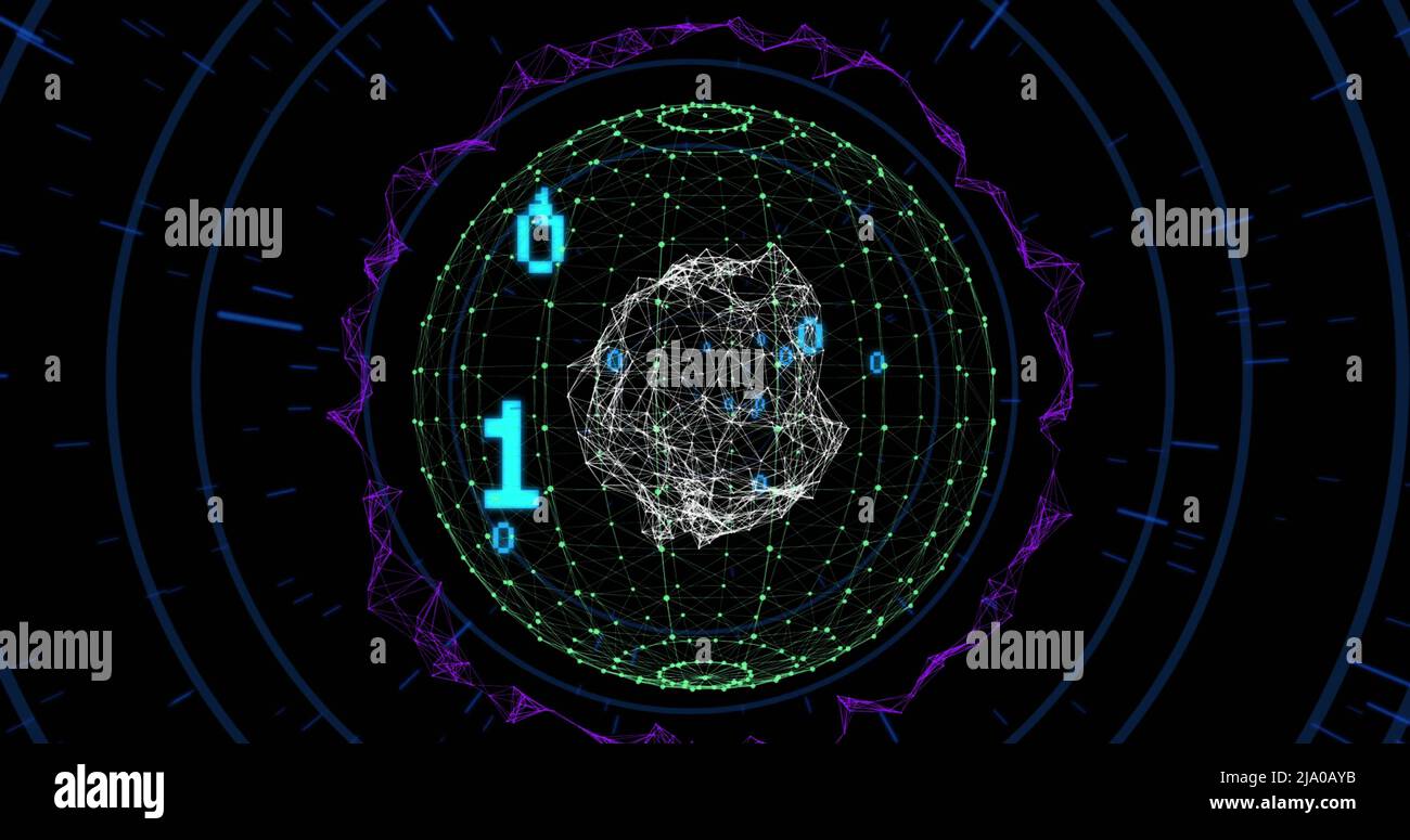 Image of data processing and globe over circles Stock Photo - Alamy