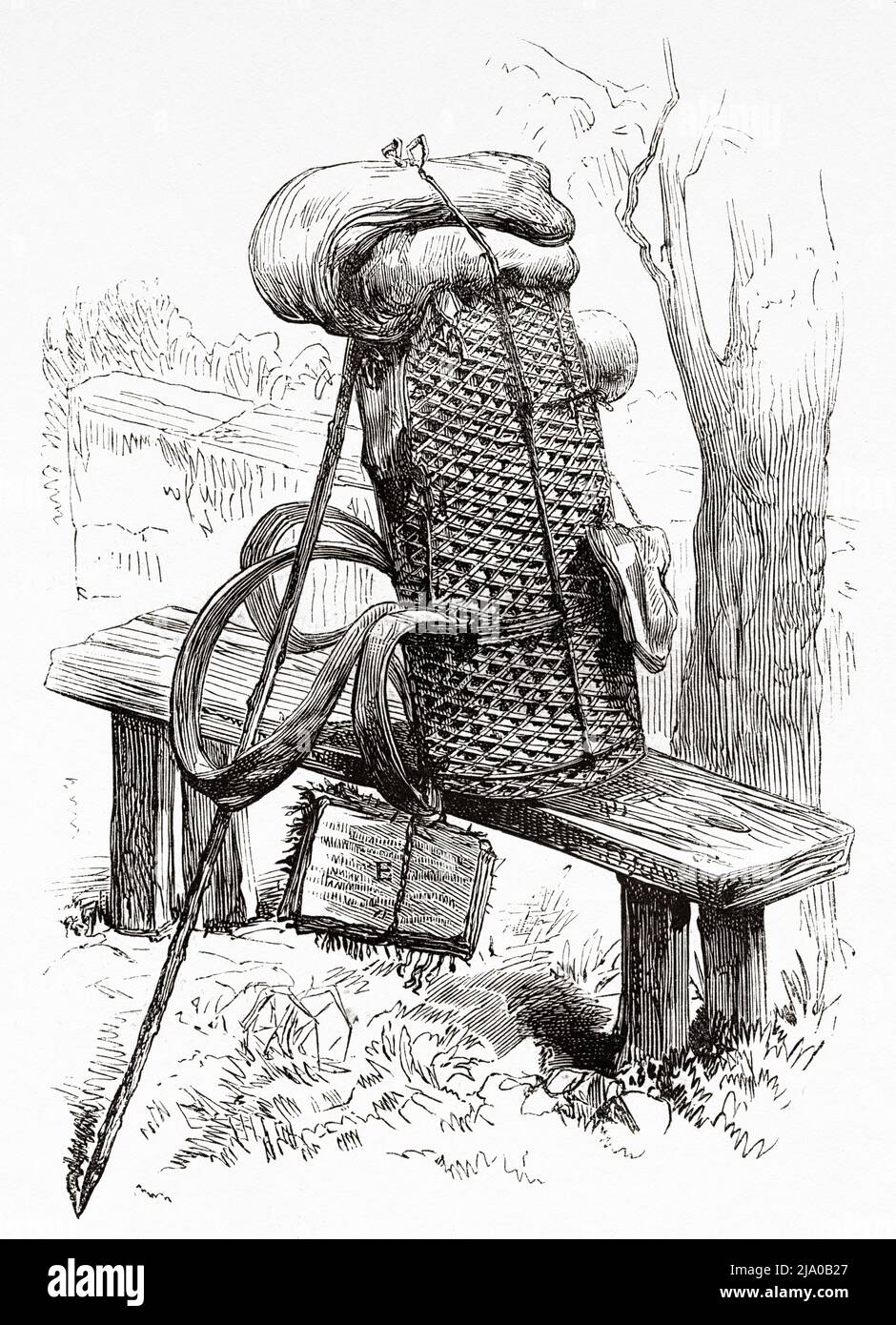 Ancient backpack of a 19th century explorer. Colombia, South America ...