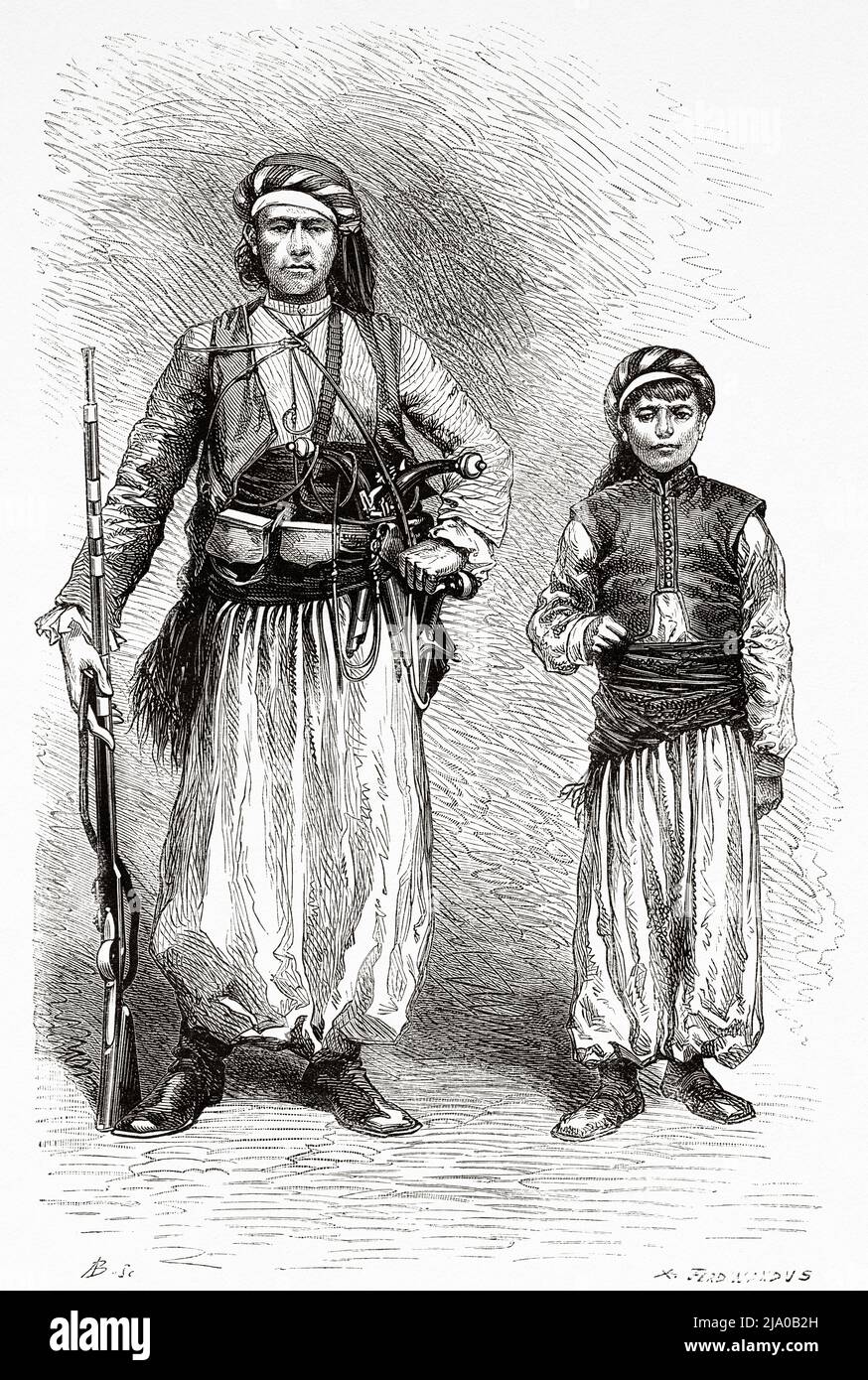 Arab father and son dressed in typical and traditional clothing of the ...