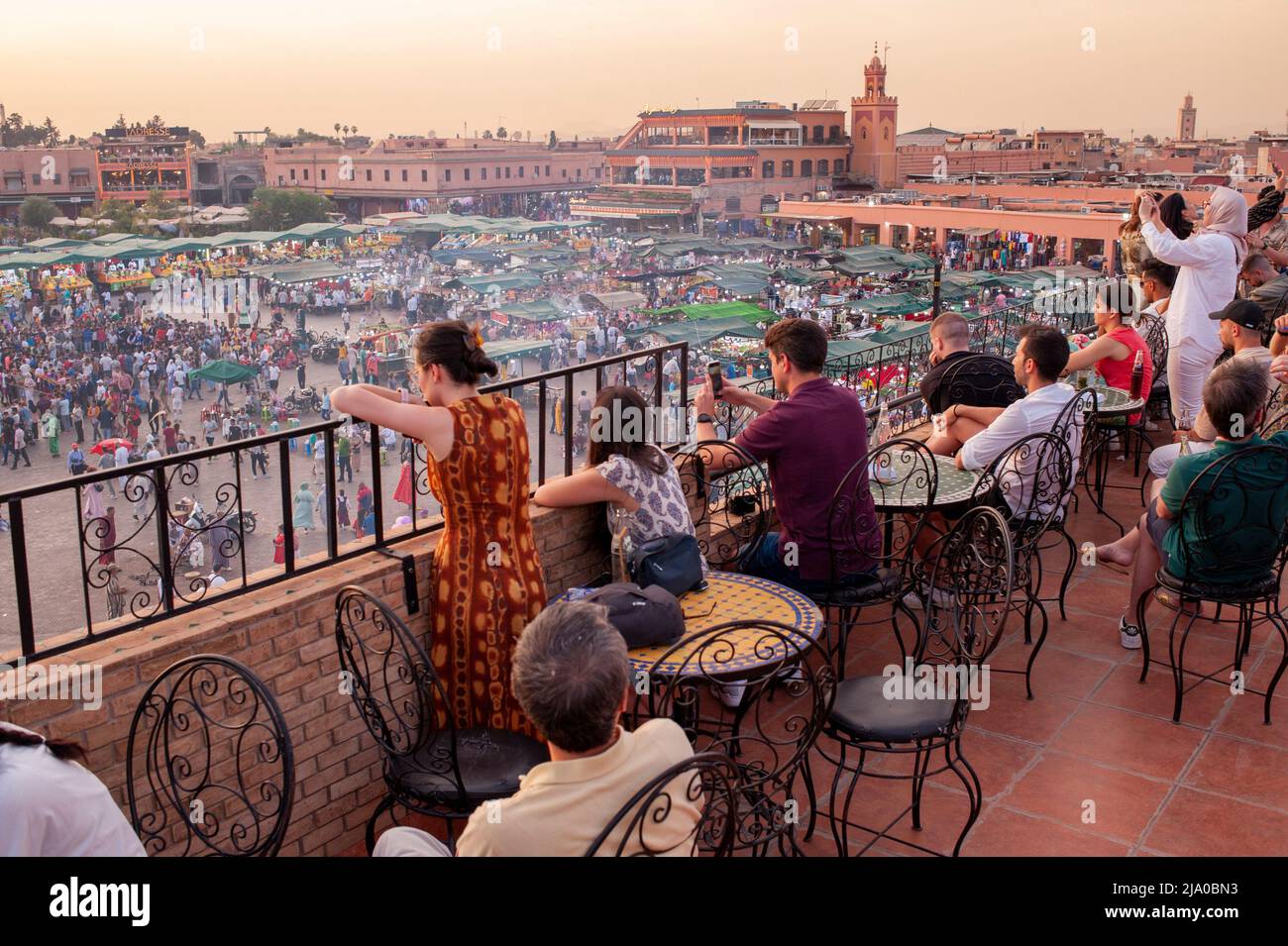 People and tourists in Jemaa El Fna Square in Marrakech, Morocco Stock ...