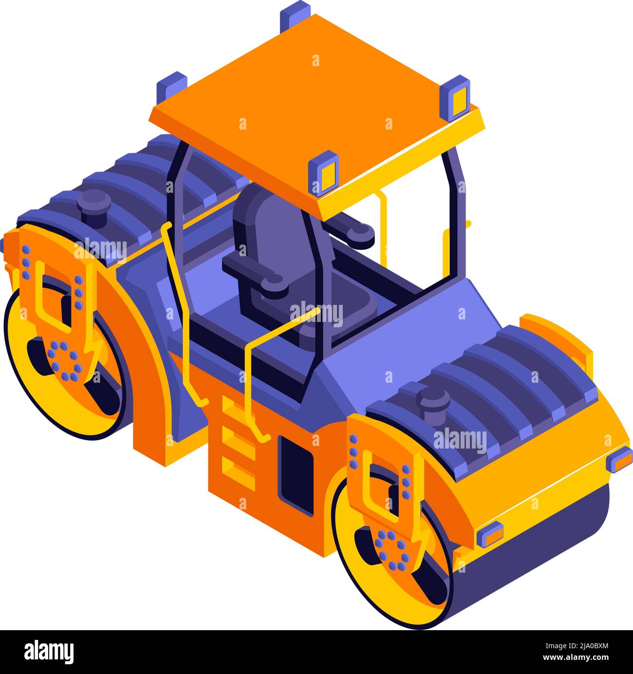 Isometric road construction roller composition with isolated image of ...