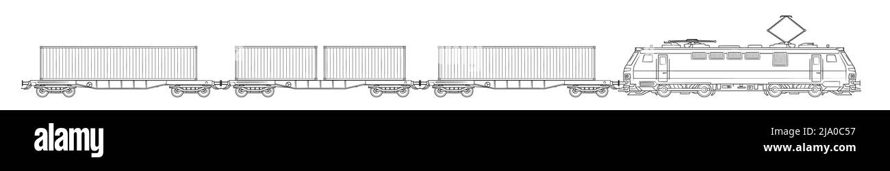 Electric cargo train - outline vector stock illustration Stock Vector ...