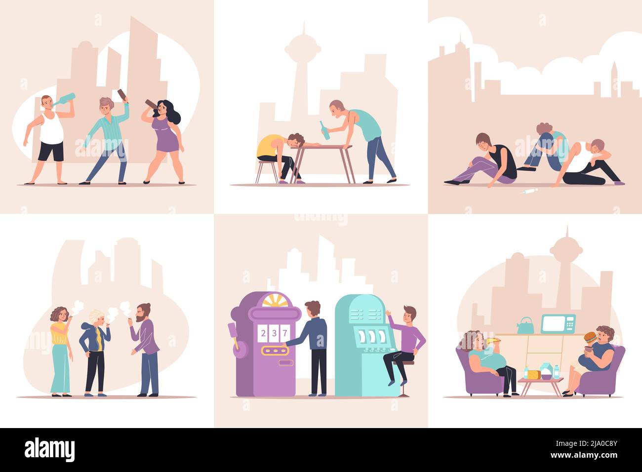 Addiction set of flat compositions with human characters of addicted ...