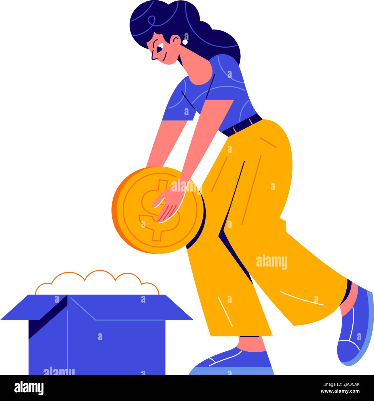 Crowdfunding composition with character of girl putting coin into ...