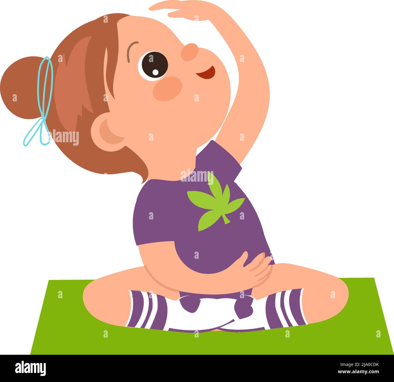 Cartoon child stretching on yoga mat. Happy girl character Stock Vector ...
