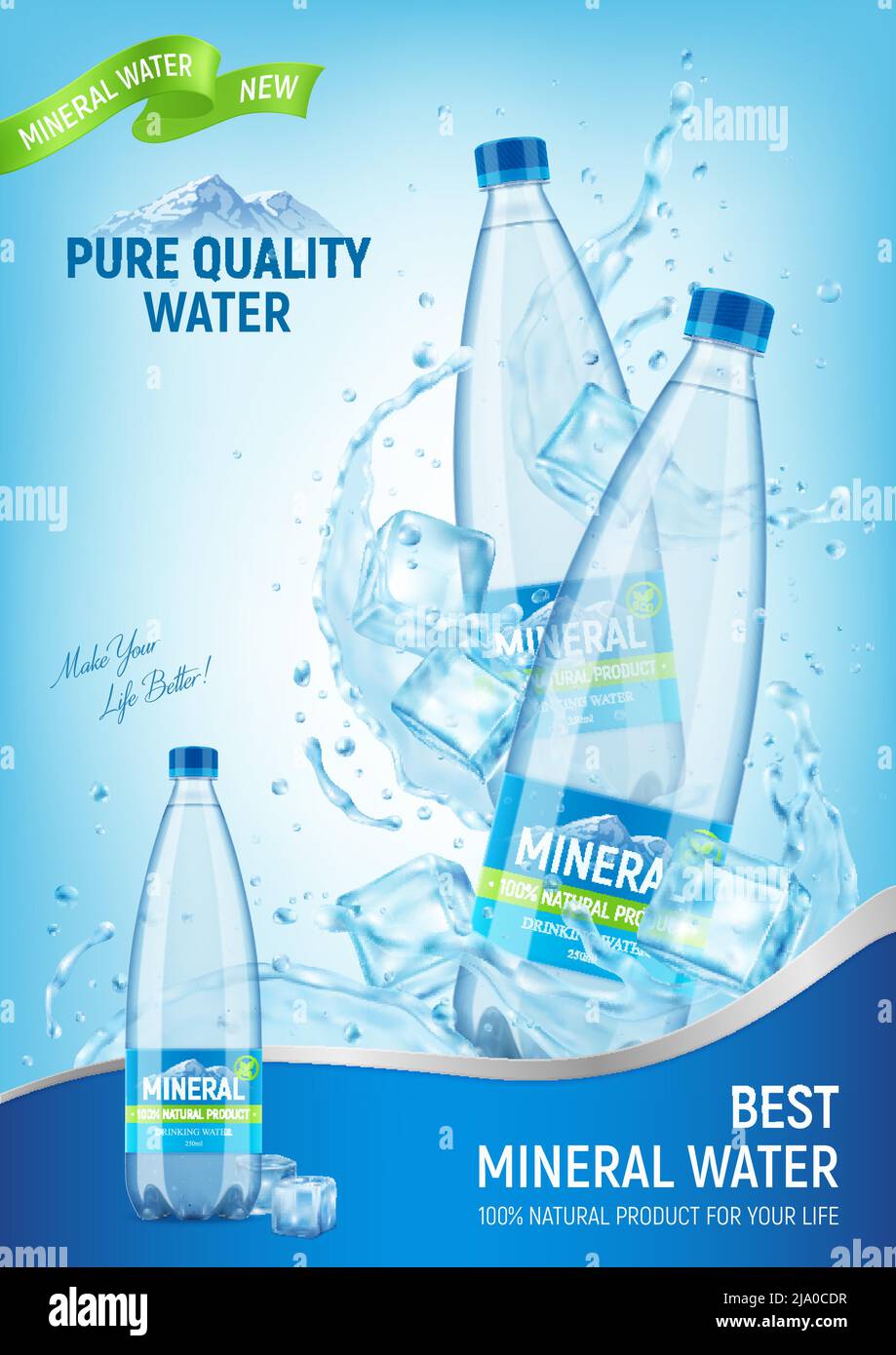 Realistic mineral water poster vertical background with composition of ...