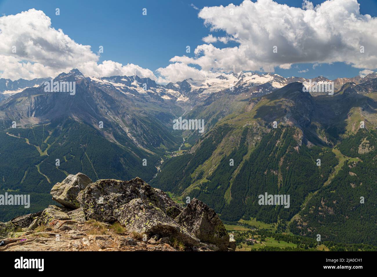 The beautiful valley in front of the Gran Paradiso in a summer day ...