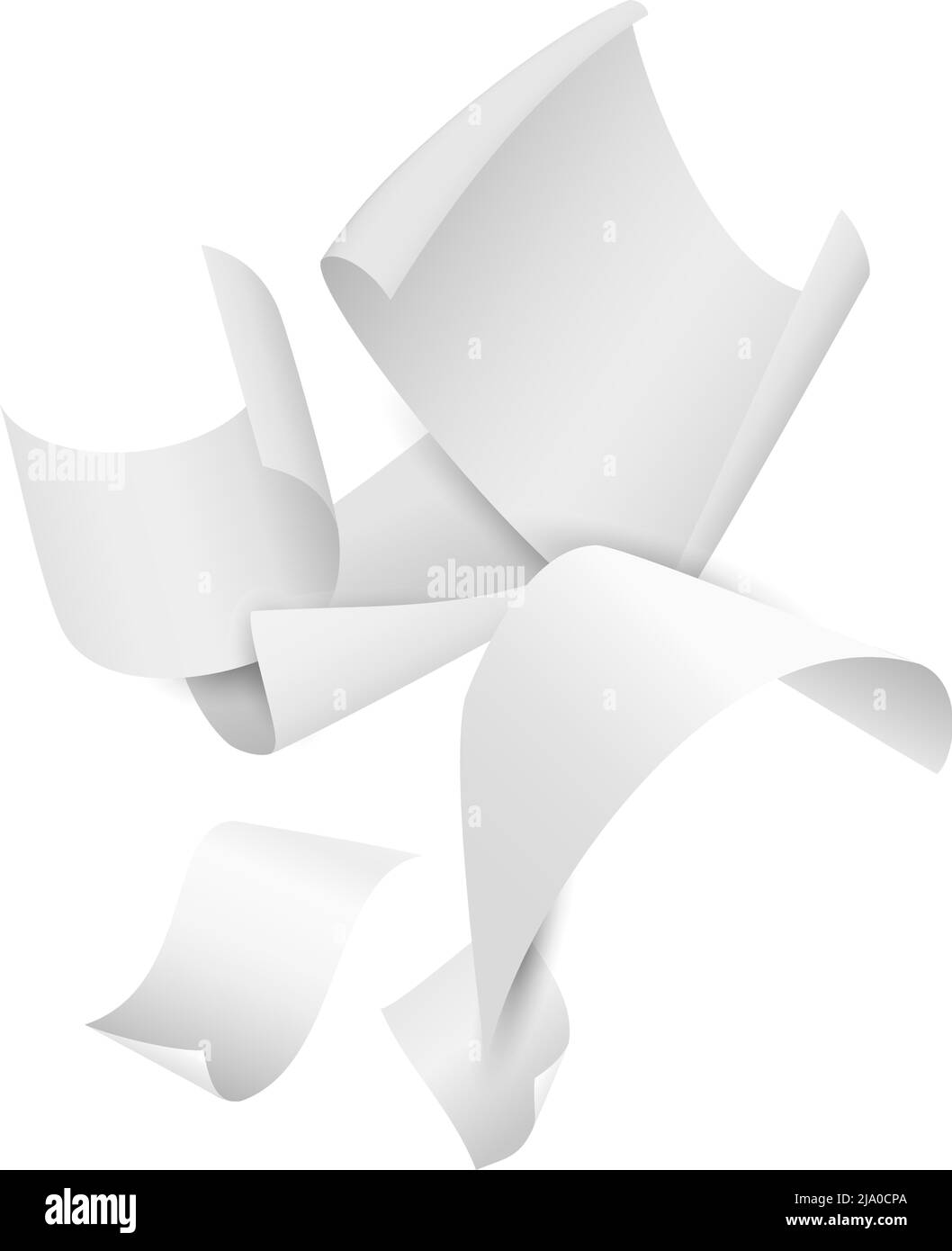 Falling paper. Realistic flying sheets chaotic composition. White ...